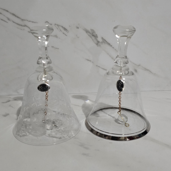 Accents | Vintage Glass Bells Clear Crystal Cut Glass Floral Etch Gold ...